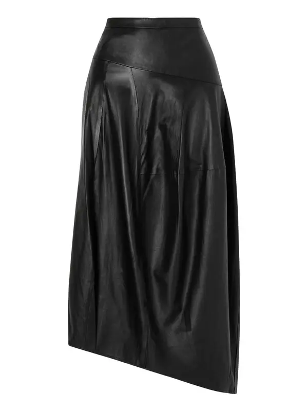 Tibi Asymmetric Leather Midi Skirt - Black