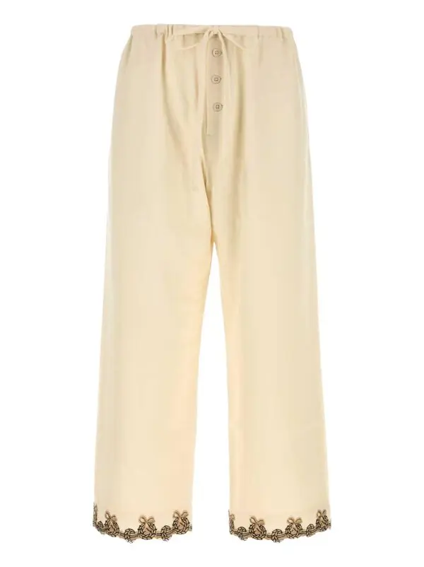 BODE Embroidered Wool Casual Pants - Nude