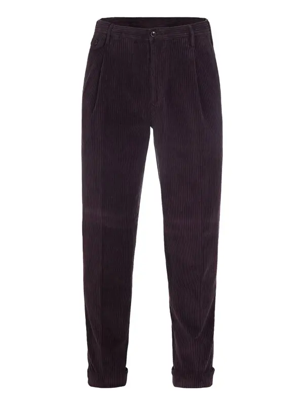 L.B.M. 1911 Pleated Corduroy Trousers With Cuffed Hems - Bordeaux