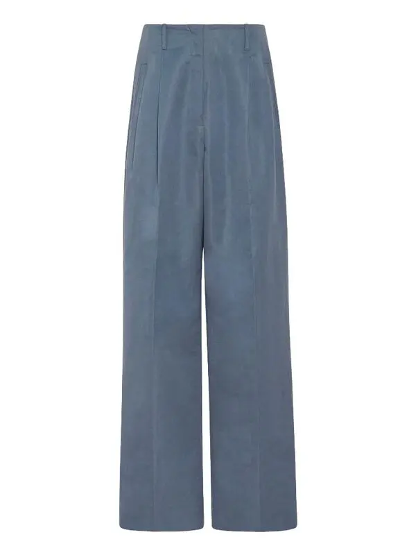 THE ROW Wide-leg Cotton-ramie Trousers - Blue