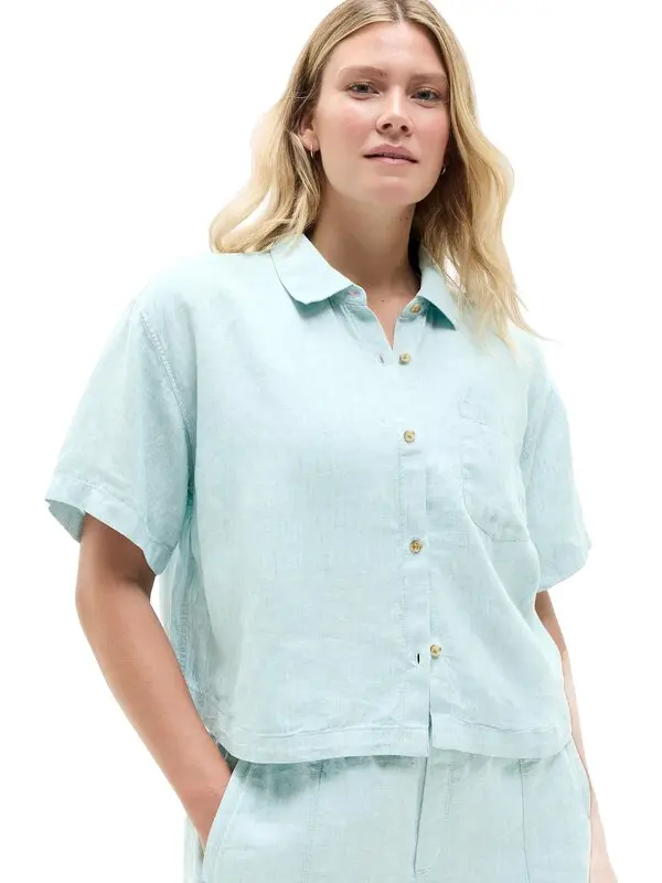 Athleta Retreat Linen Short Sleeve Shirt - Sky