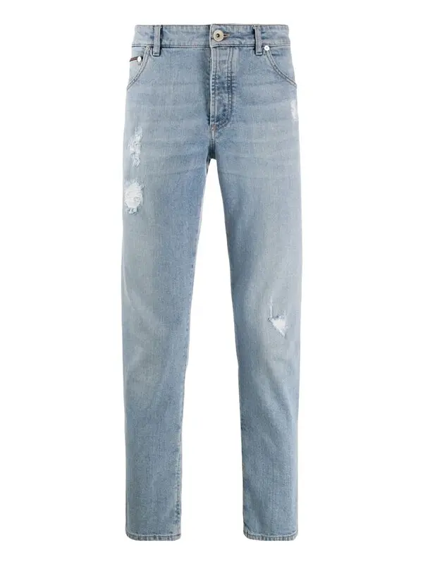 Brunello Cucinelli Distressed Light Wash Jeans - Gray