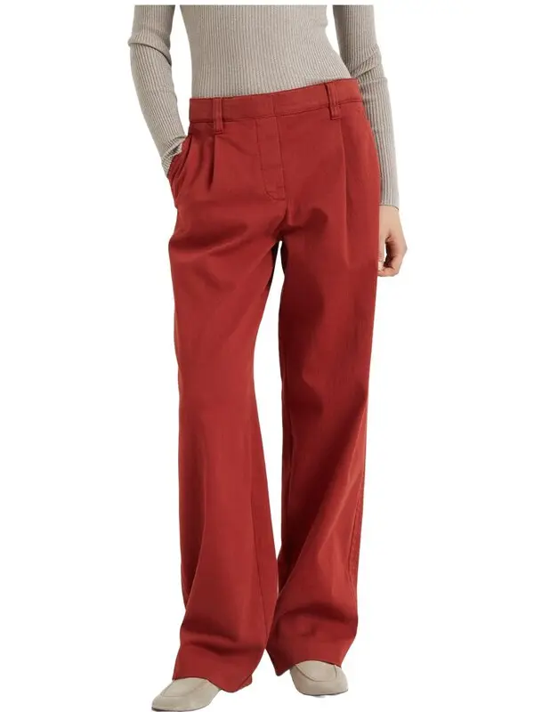Brunello Cucinelli Mid-rise Cotton Pleated Pants - Red