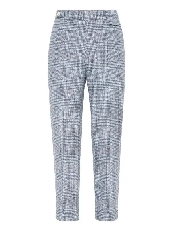 Brunello Cucinelli Plaid Tailored Trousers - Sky-blue