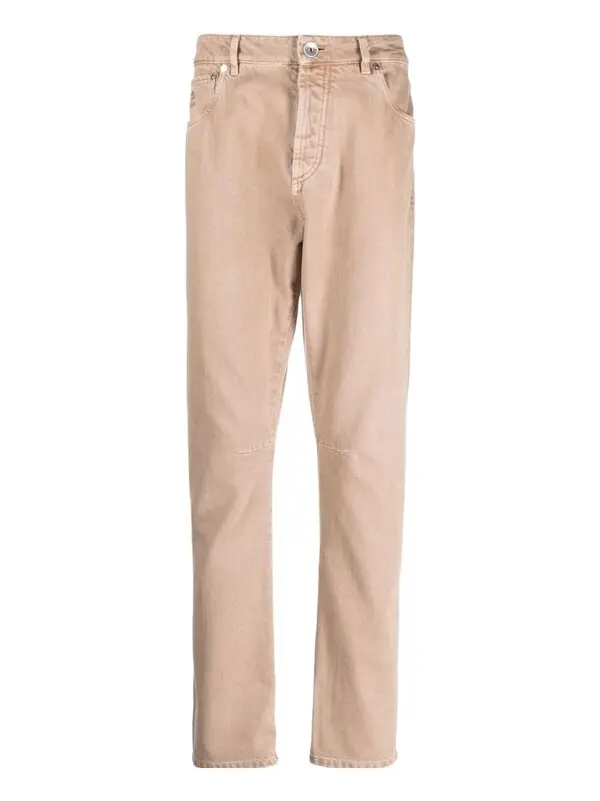 Brunello Cucinelli Embroidered Logo Straight Jeans - Beige