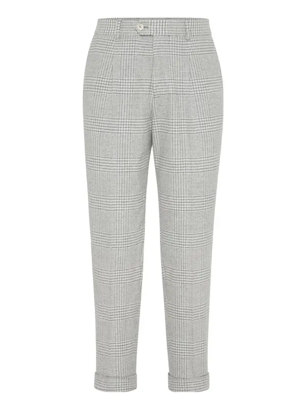 Brunello Cucinelli Prince Of Wales Plaid Trousers - Pearl Grey