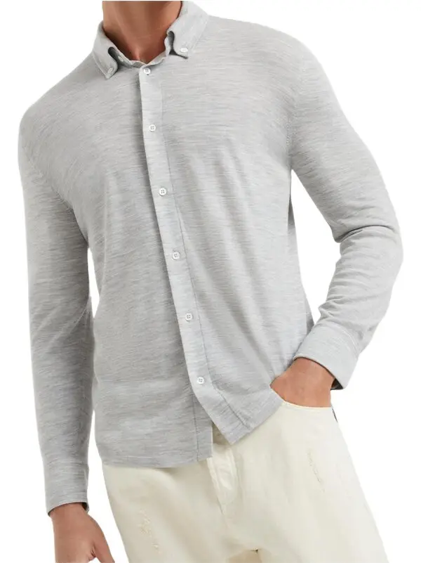 Brunello Cucinelli Long Sleeve Knitted Shirt - Pebble