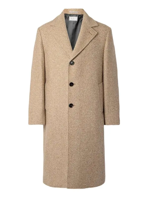 Brunello Cucinelli Single-breasted Herringbone Coat - Medium Brown