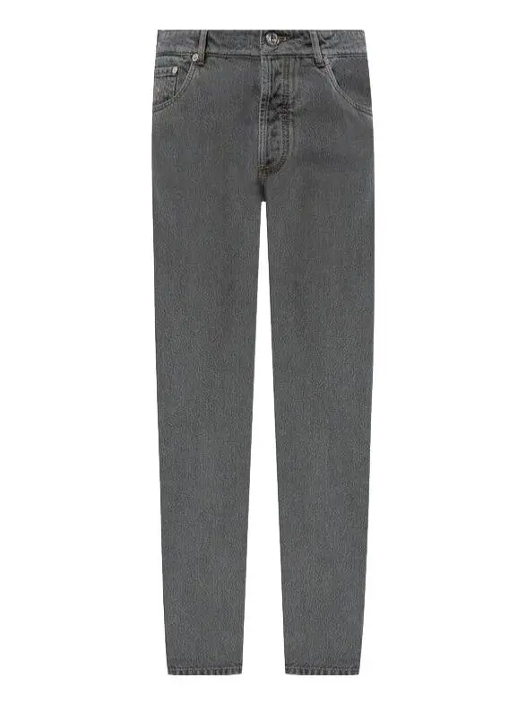 Brunello Cucinelli Logo Detail Cotton Straight-leg Jeans - Dark Gray