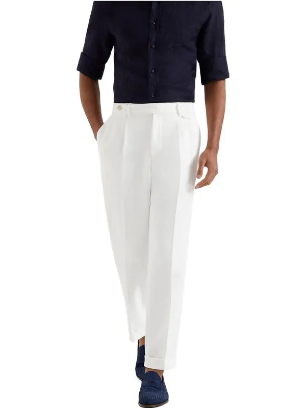 Brunello Cucinelli Straight-leg Cotton Trousers - White