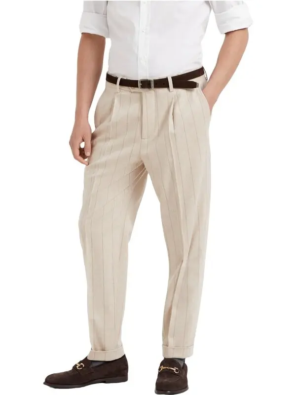 Brunello Cucinelli Striped Tapered Trousers - Beige
