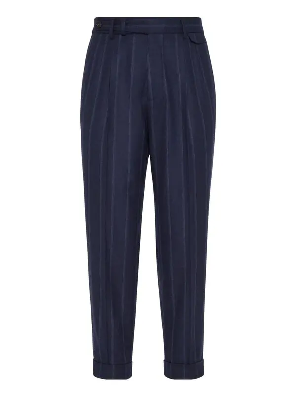 Brunello Cucinelli Pinstriped Wool Trousers - Blue