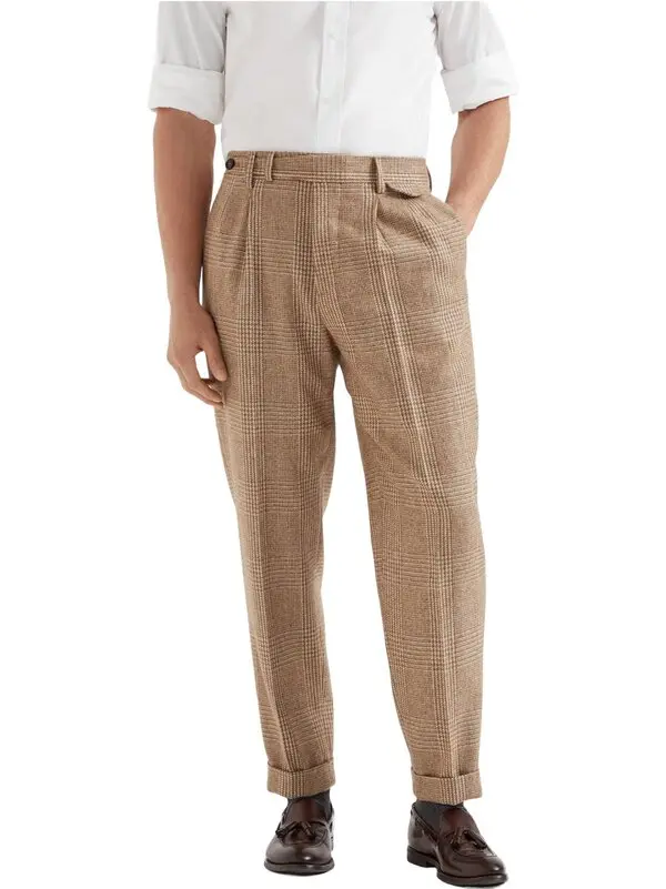 Brunello Cucinelli Plaid Tapered Trousers - Brown