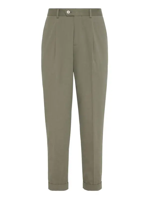 Brunello Cucinelli Garment-dyed Gabardine Trousers - Military