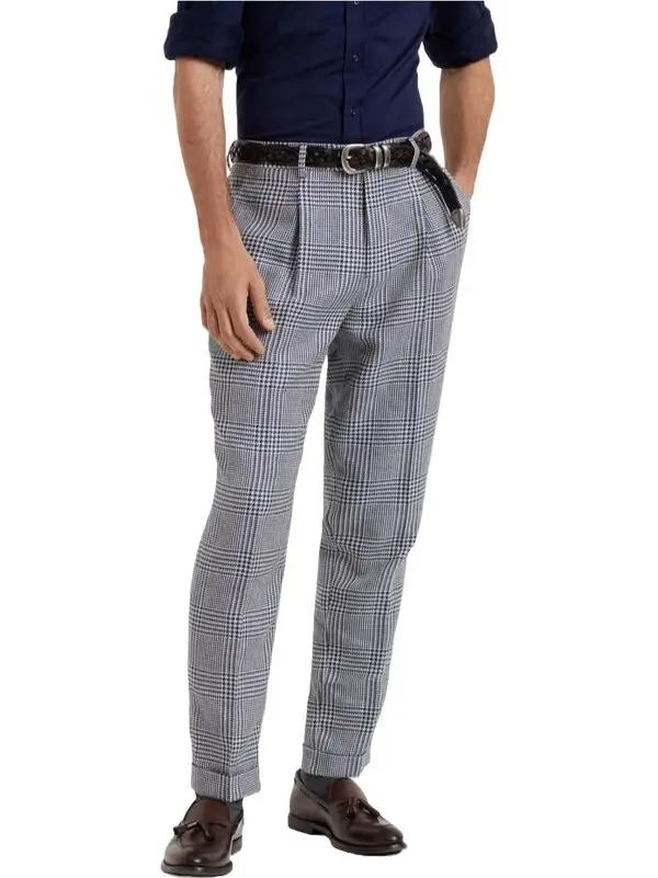 Brunello Cucinelli Houndstooth Pleated Tapered Trousers - Gray