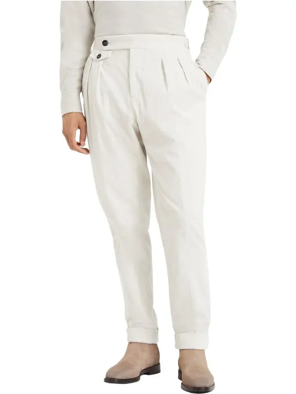 Brunello Cucinelli Tailored Trousers With Double Pleats And Cuffed Hem - Chalk Color