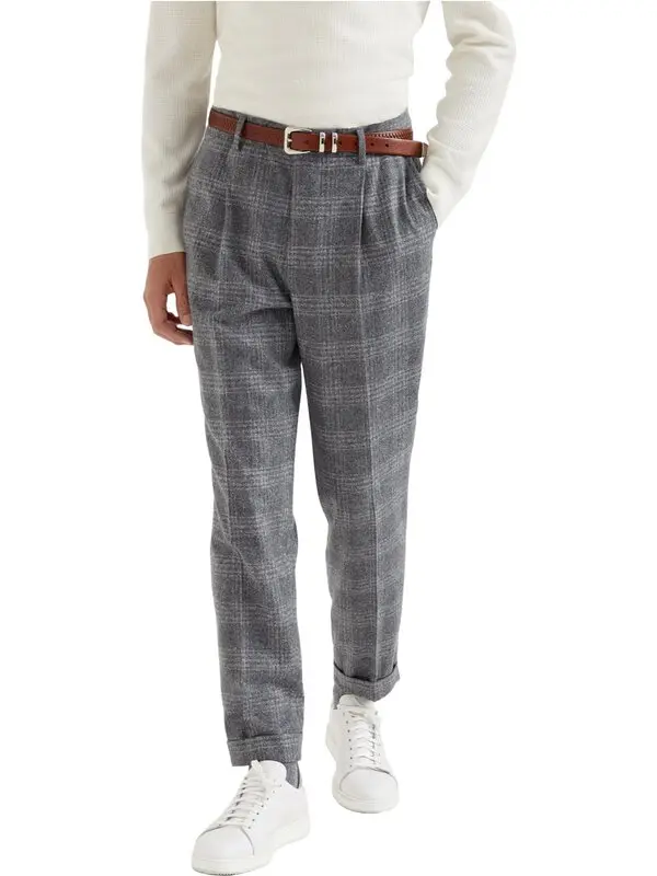 Brunello Cucinelli Plaid Tailored Trousers - Medium Gray