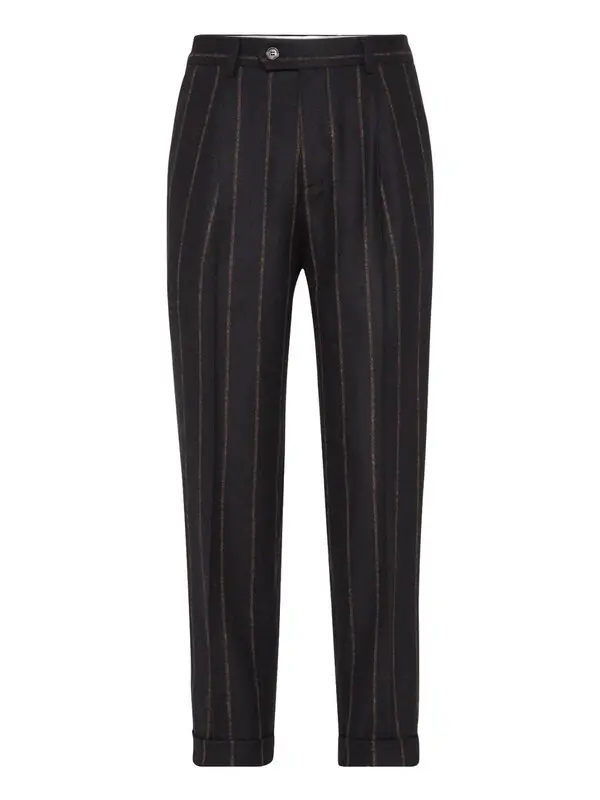Brunello Cucinelli Striped Tapered Trousers - Black