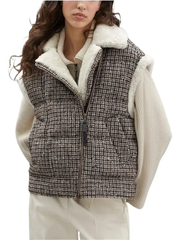 Brunello Cucinelli Check-print Goose-down Gilet - Brown