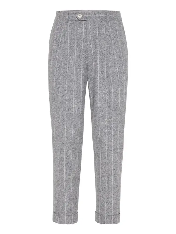 Brunello Cucinelli Pinstripe Detailed Tapered Leg Trousers - Light Gray