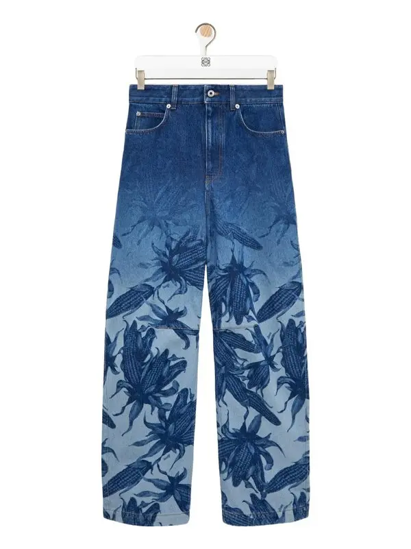 Loewe Barrel Jeans In Printed Denim - Denim Blue