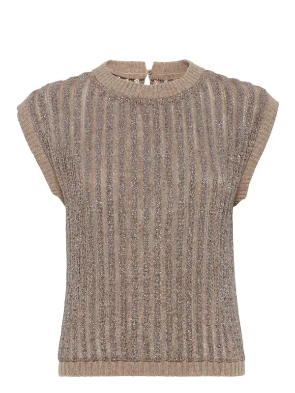 Brunello Cucinelli Sleeveless Knitted Vest - Sand Brown/silver