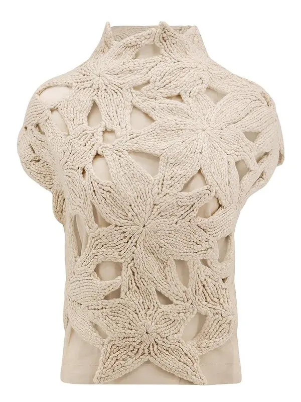 Brunello Cucinelli Floral Open-knit Cashmere Vest - Nude