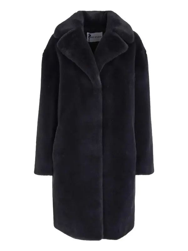 STAND STUDIO Lapel Long-sleeved Coat - Black