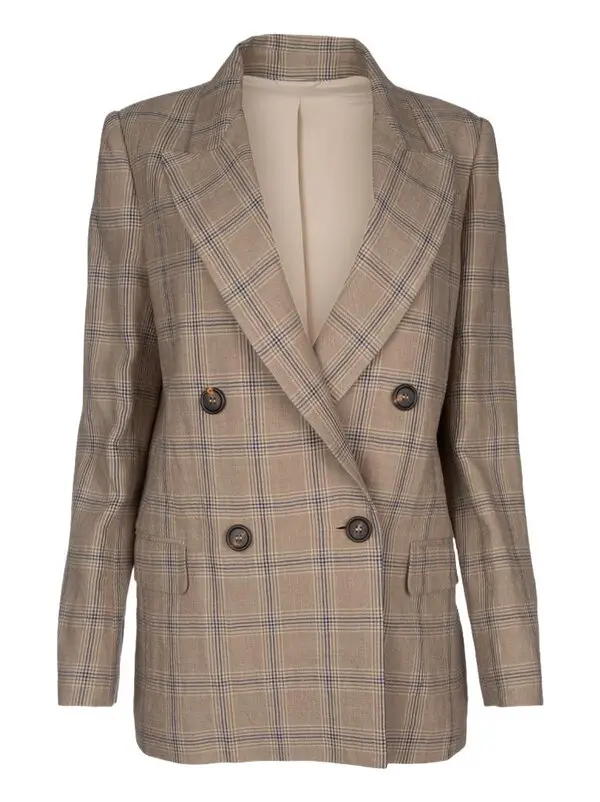 Brunello Cucinelli Checked Double-breasted Blazer - Nude