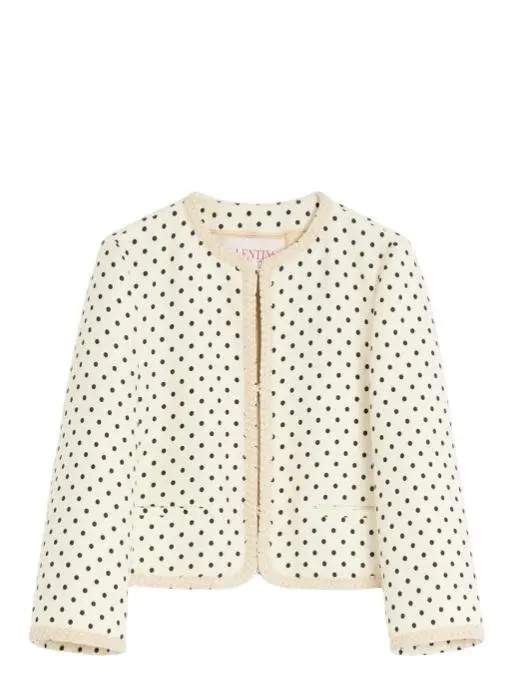 Valentino Garavani Polka Dot Printed Blazer With Lace Details - Light Beige/black
