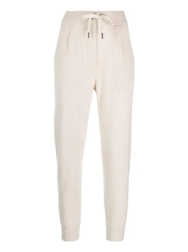 Brunello Cucinelli Ribbed Cashmere Trousers With Drawstring Waist - White