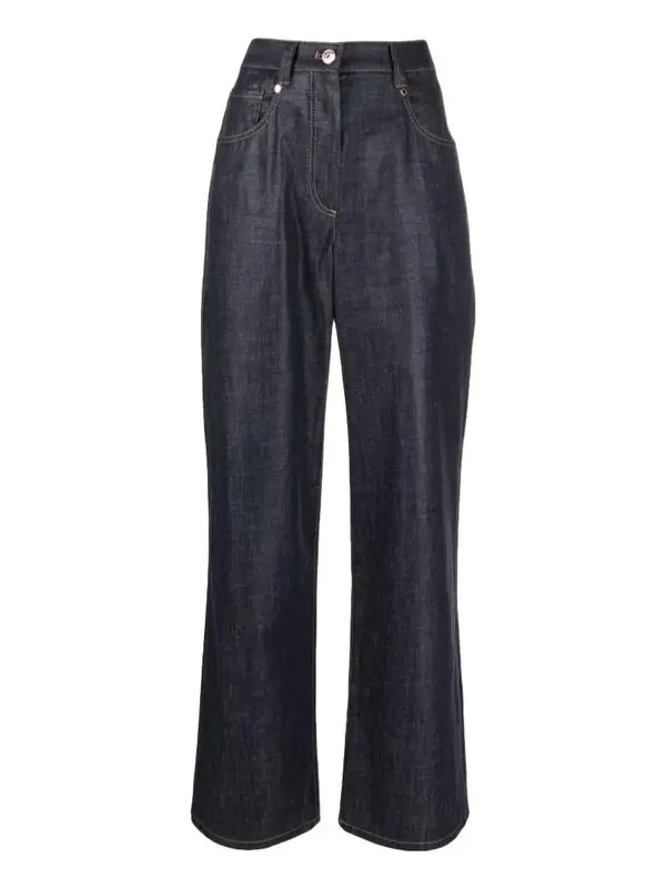 Brunello Cucinelli High-rise Wide-leg Cotton Jeans - Black