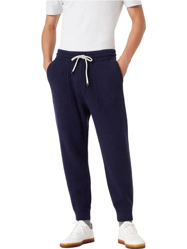 Brunello Cucinelli Ribbed Drawstring Track Pants - Sea-blue