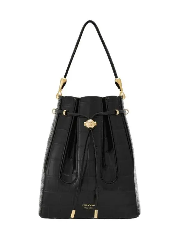 FERRAGAMO Drawstring Shoulder Bag - Black