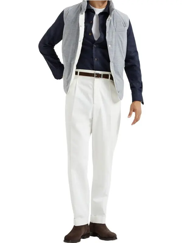 Brunello Cucinelli Corduroy Down Gilet With Drawstring Hood - Pearl Gray