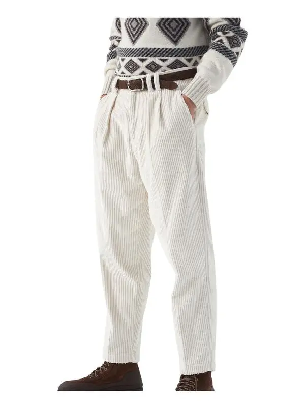 Brunello Cucinelli Double Pleated Corduroy Trousers - White