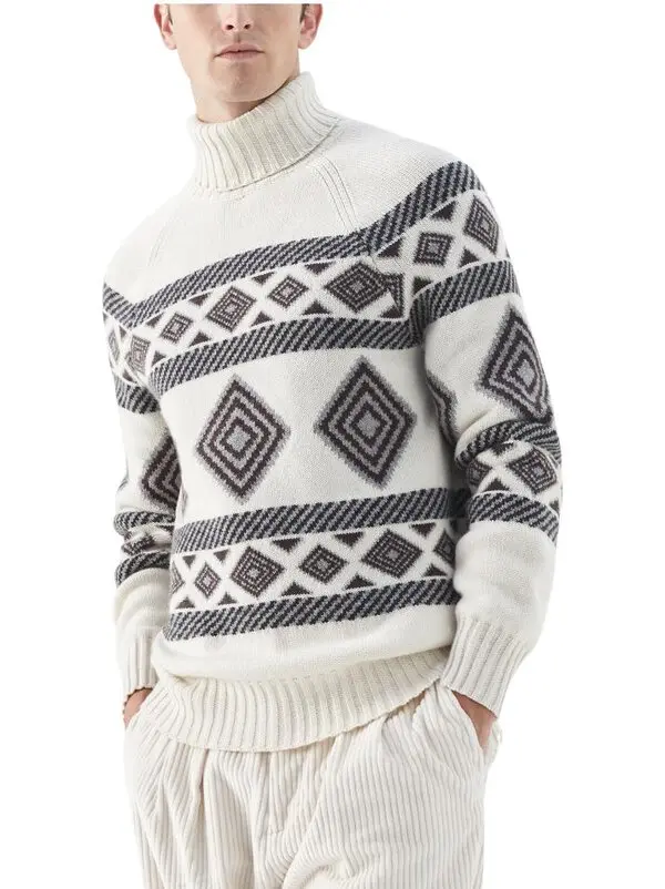 Brunello Cucinelli Patterned Intarsia High-neck Jumper - White