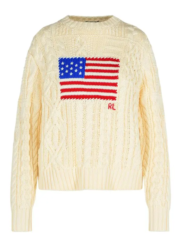 Polo Ralph Lauren Aran Knit Flag Jumper - Ivory