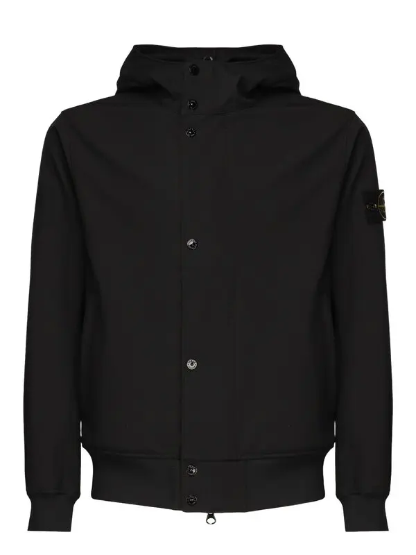 Stone Island Logo Patch Hooded Jacket - Black