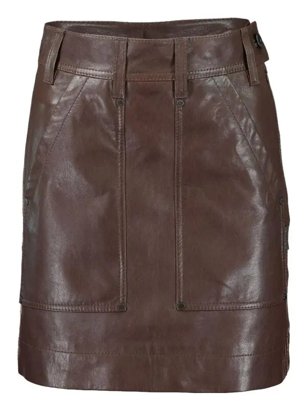 Brunello Cucinelli Leather Cargo Miniskirt - Brown