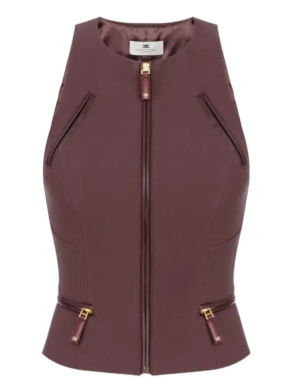 Elisabetta Franchi Zip Detailed Double-layer Crepe Top - Merlot