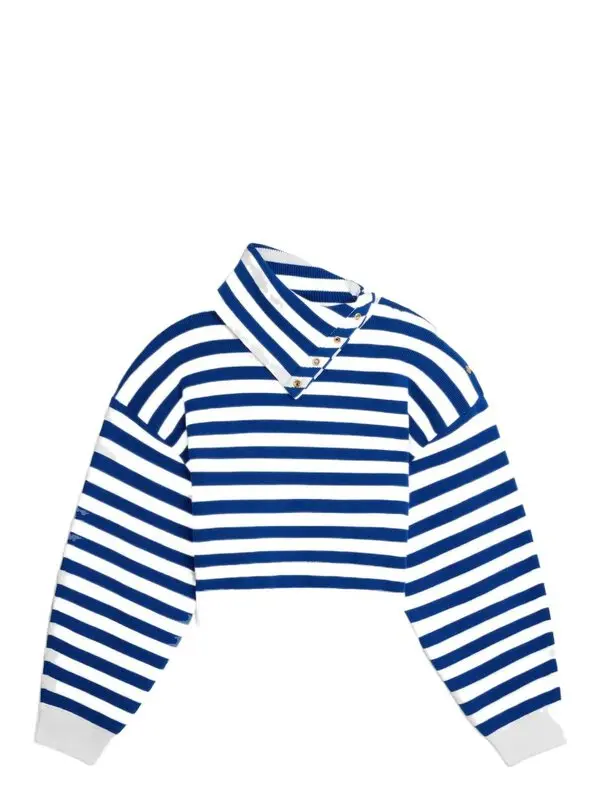 Celine High Neck Striped Cotton Sweater - White/royal Blue