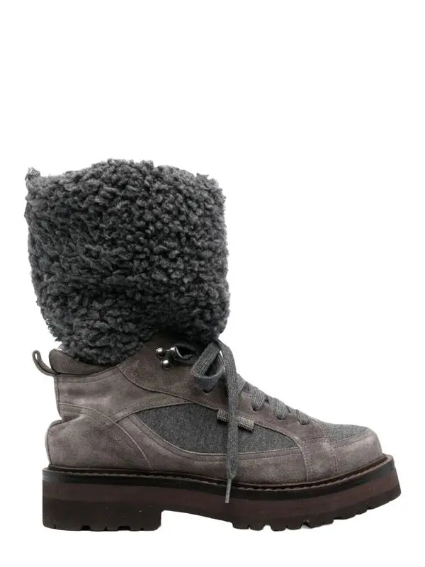 Brunello Cucinelli Faux Fur Detail Hiking Boots - Grey