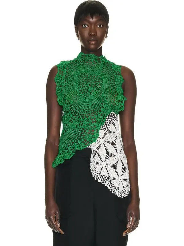 THE ROW Christa Crochet Asymmetric Top - Green