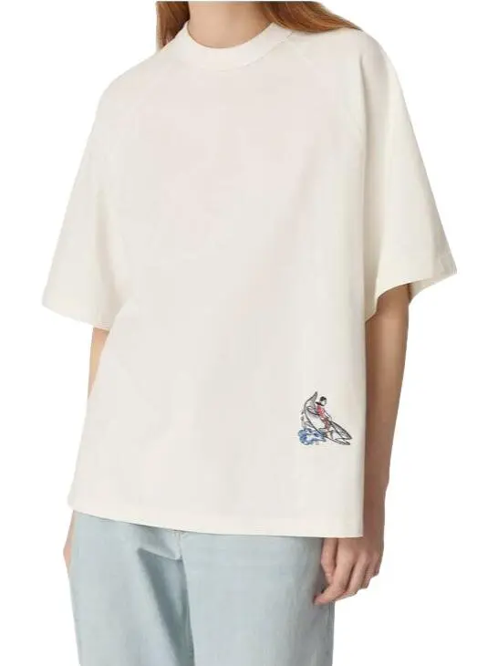 Bottega Veneta Soft Cotton Jersey T-shirt With Shark Embroidery - Chalk White