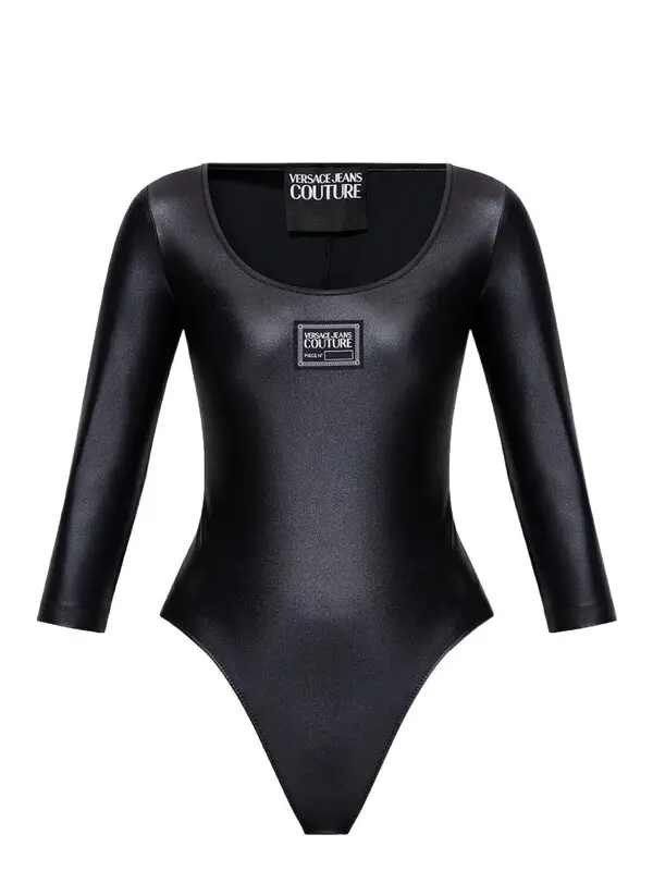 Versace Logo Patch Long Sleeve Bodysuit - Black