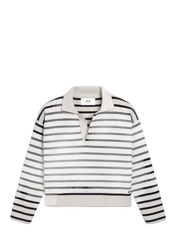 Ami Striped Knitted Jumper - White