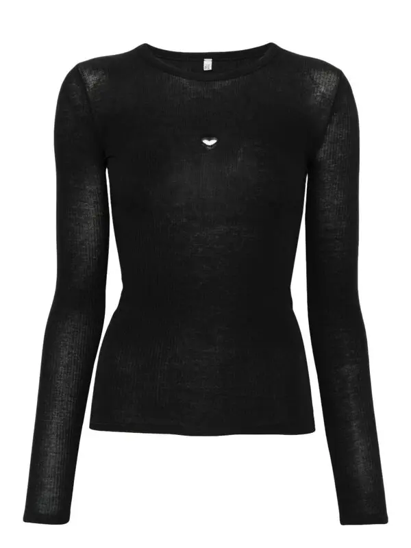 BASERANGE Heart Cutout Long Sleeve T-shirt - Black