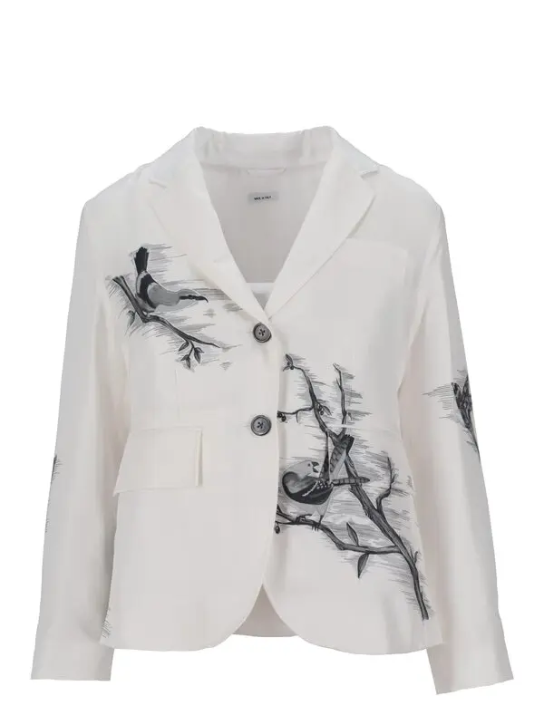 Thom Browne Bird Printed Single Breasted Jacket - White