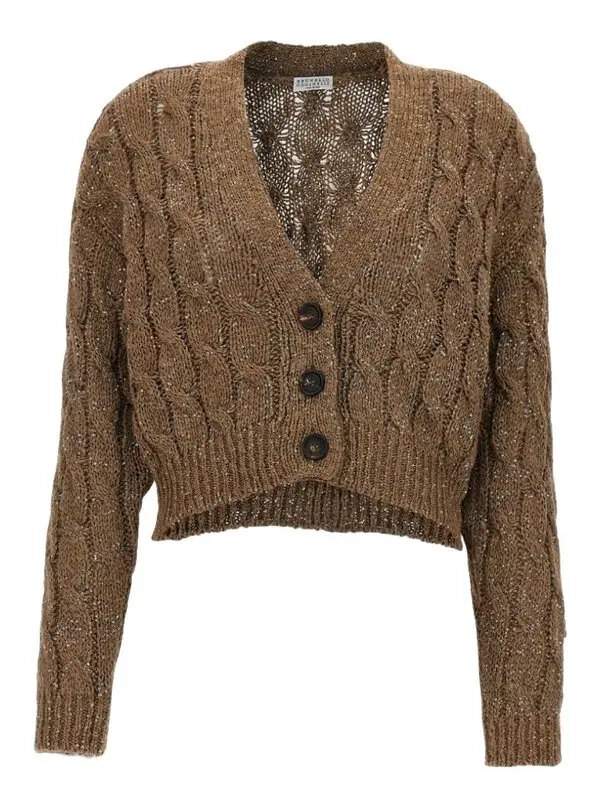 Brunello Cucinelli Logo Knitted Cardigan - Brown